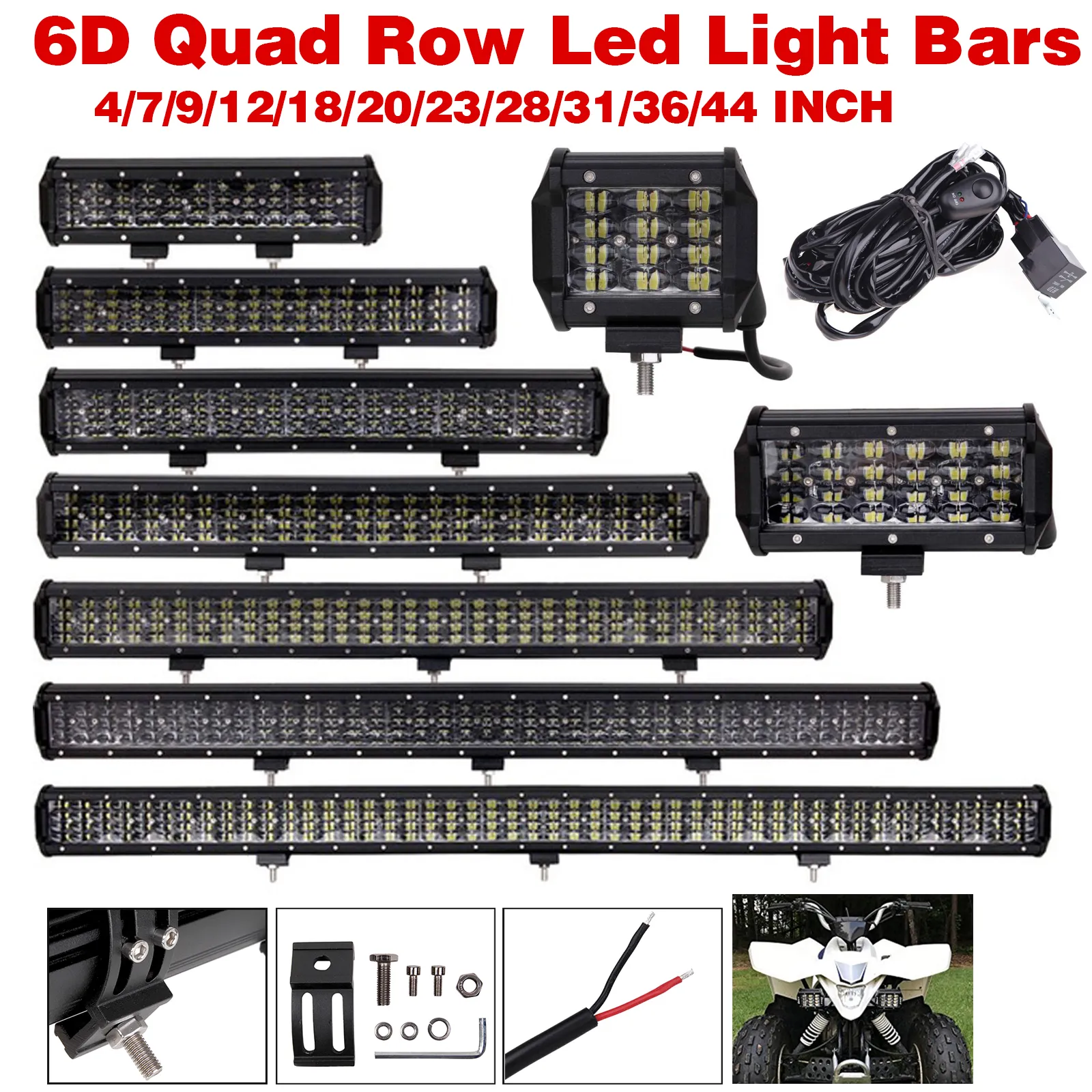 Truck Led Light Bar Quad Row 6D 4 44 Inch Offroad LED Light Bar, 12 ...