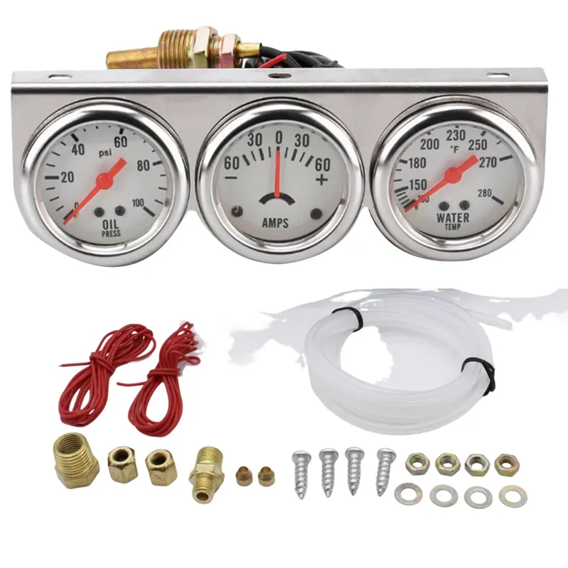 2Inch 52Mm Universal 12V DC Car Triple Gauge Kit Psi Oil Pressure Gauge ...