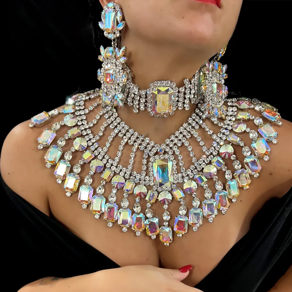 Stonefans AB Tassel Rhinestone Rhinestone Choker Set Exaggerated Choker Necklace And Earrings For Weddings Banquets And African Wednings Perfect Gift From Homepro13 12.53 DHgate.Com