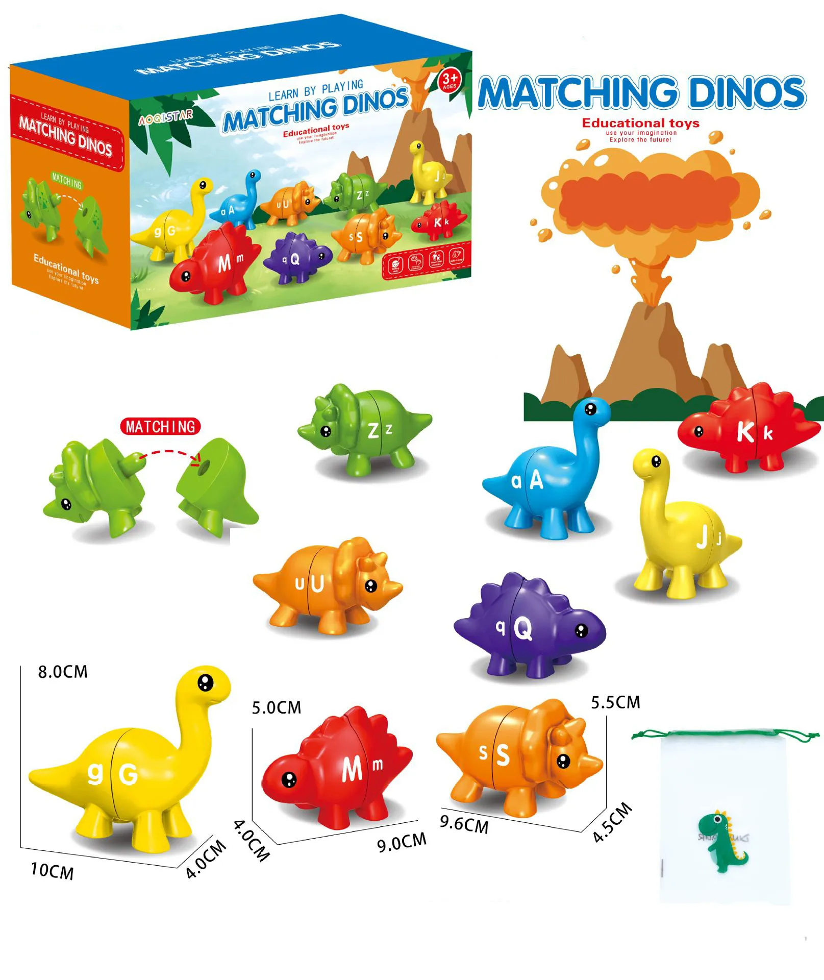 Dinosaur Letter Matching Game: Preschool Educational Toy For Counting ...