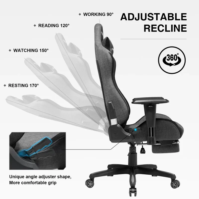 GTRACING Gaming Chair Fabric Height Adjustable Footrest Reclining Office Chair Darkgray From Yichu01 126.05 DHgate.Com