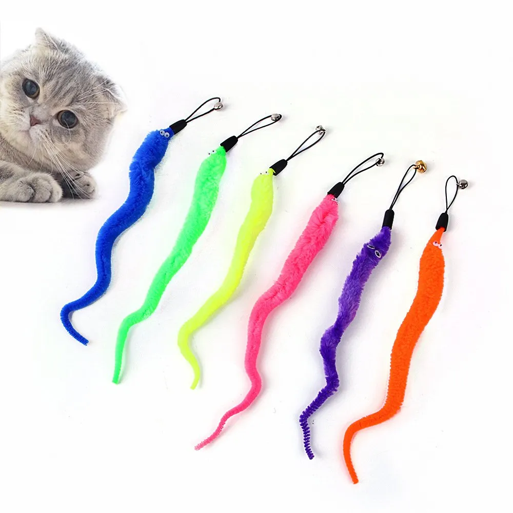 Funny Cat Tickling Stick Plush Worms Teaser String With Bells ...