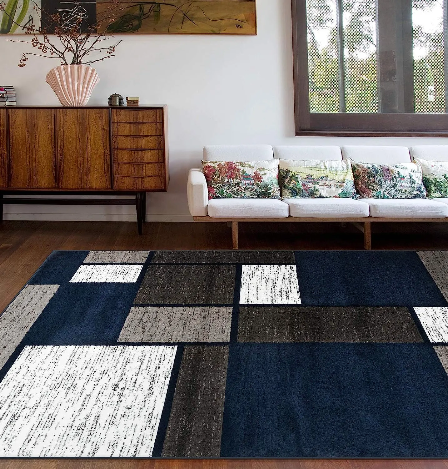 Large Area Rugs For Living Room: Modern Blue Gray Square Floor Covering ...