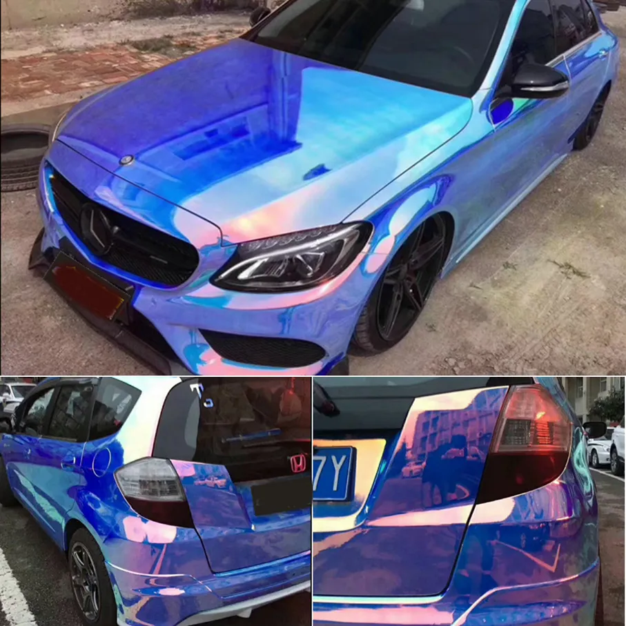 Holographic Chrome Car Vinyl Wrap: Blue Purple Rainbow Neo Film 10/20 ...