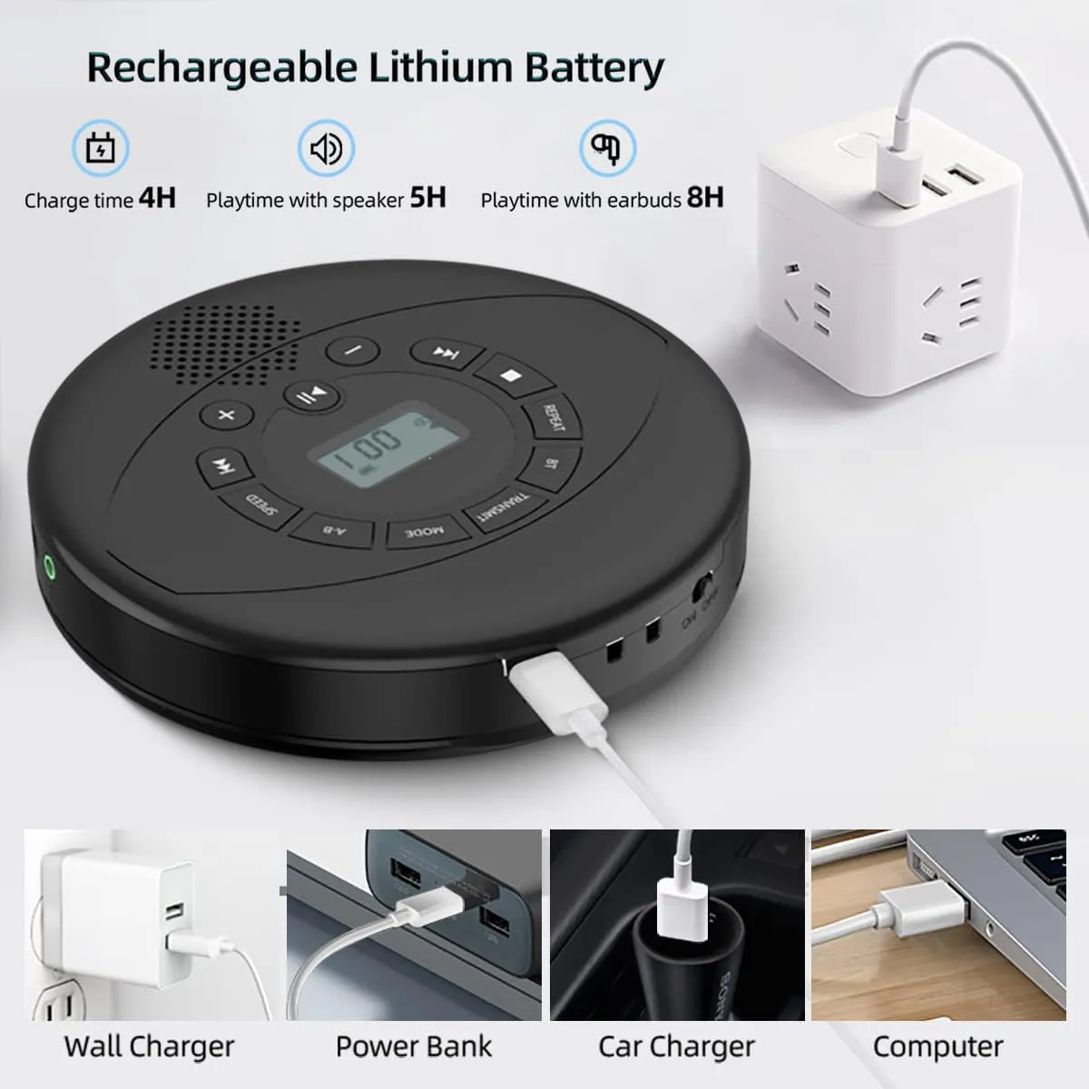Portable CD Player Bluetooth Wireless CD Walkman With... From Ddmyearth ...