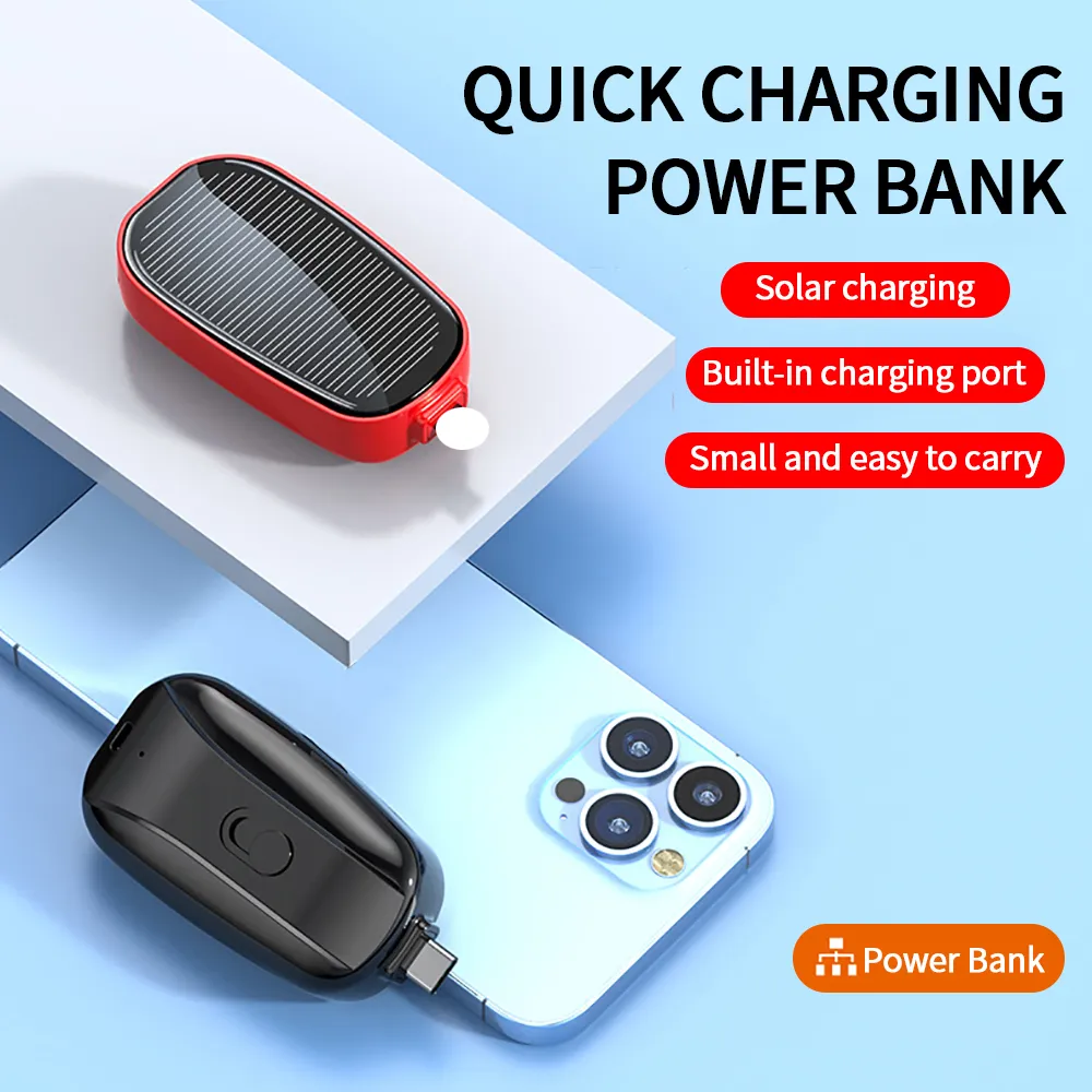 1200mAh Type-C Mini Emergency Power Bank Portable Solar Power Bank ...