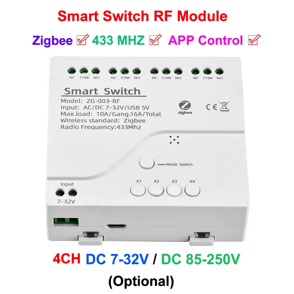 DHgate.com:4-Channel ZigBee Smart Switch Module, DC7-32V AC85-250V Jog ...