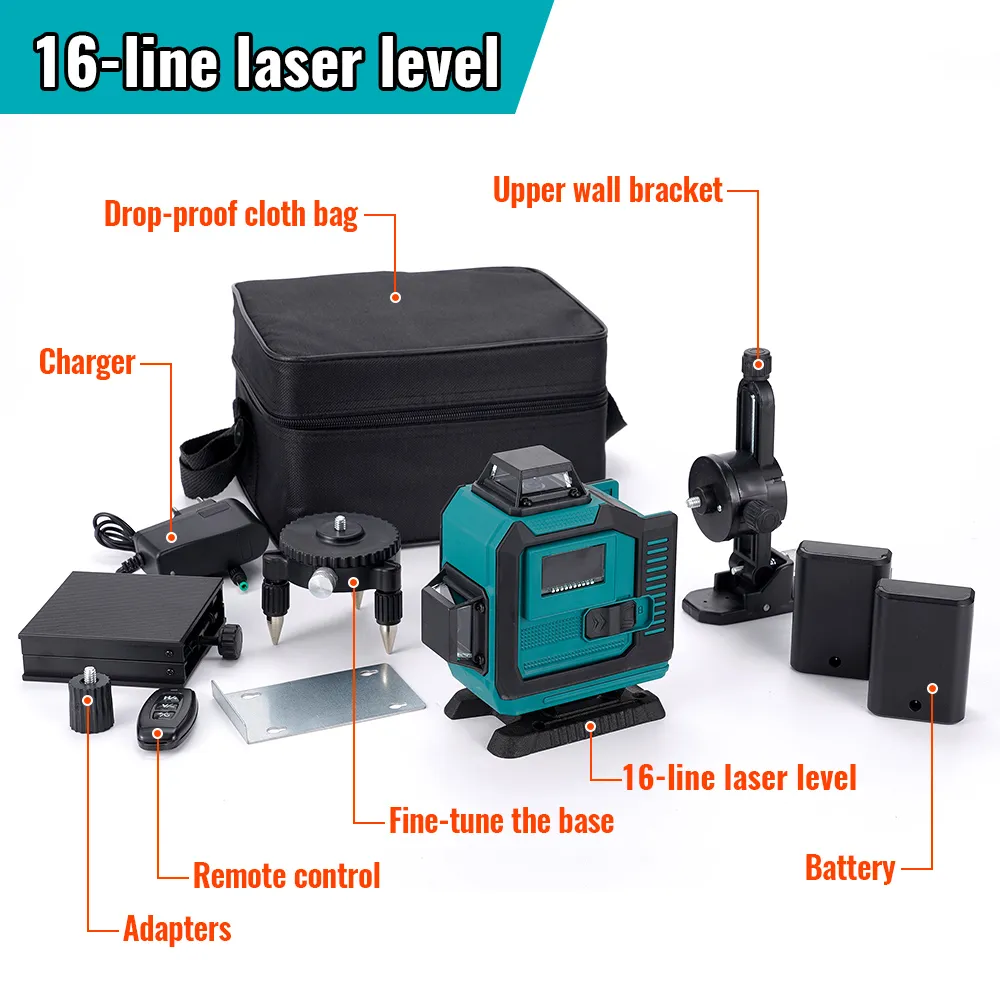 Super Powerful 16-Line 4D laser and leveler for Indoor/Outdoor Use - Self-Leveling, 360 ...