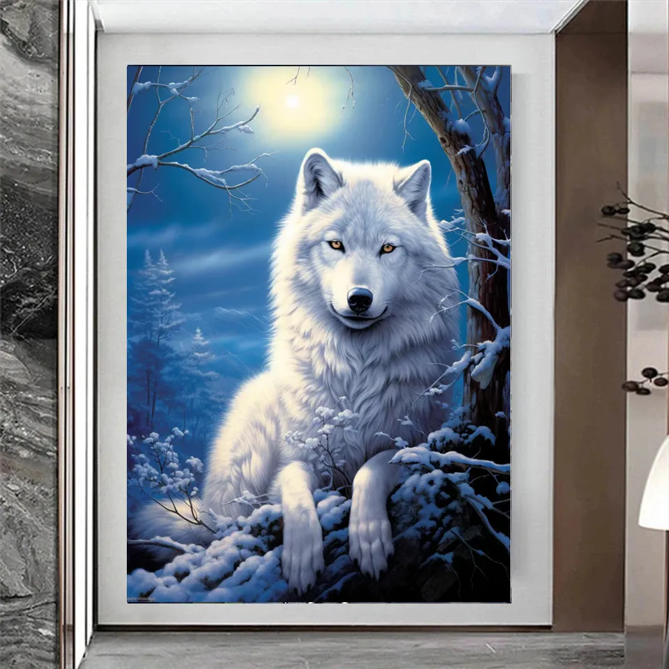 Full Square Rhinestone Diamond Art Wolf Kit - Premium Embroidery for ...