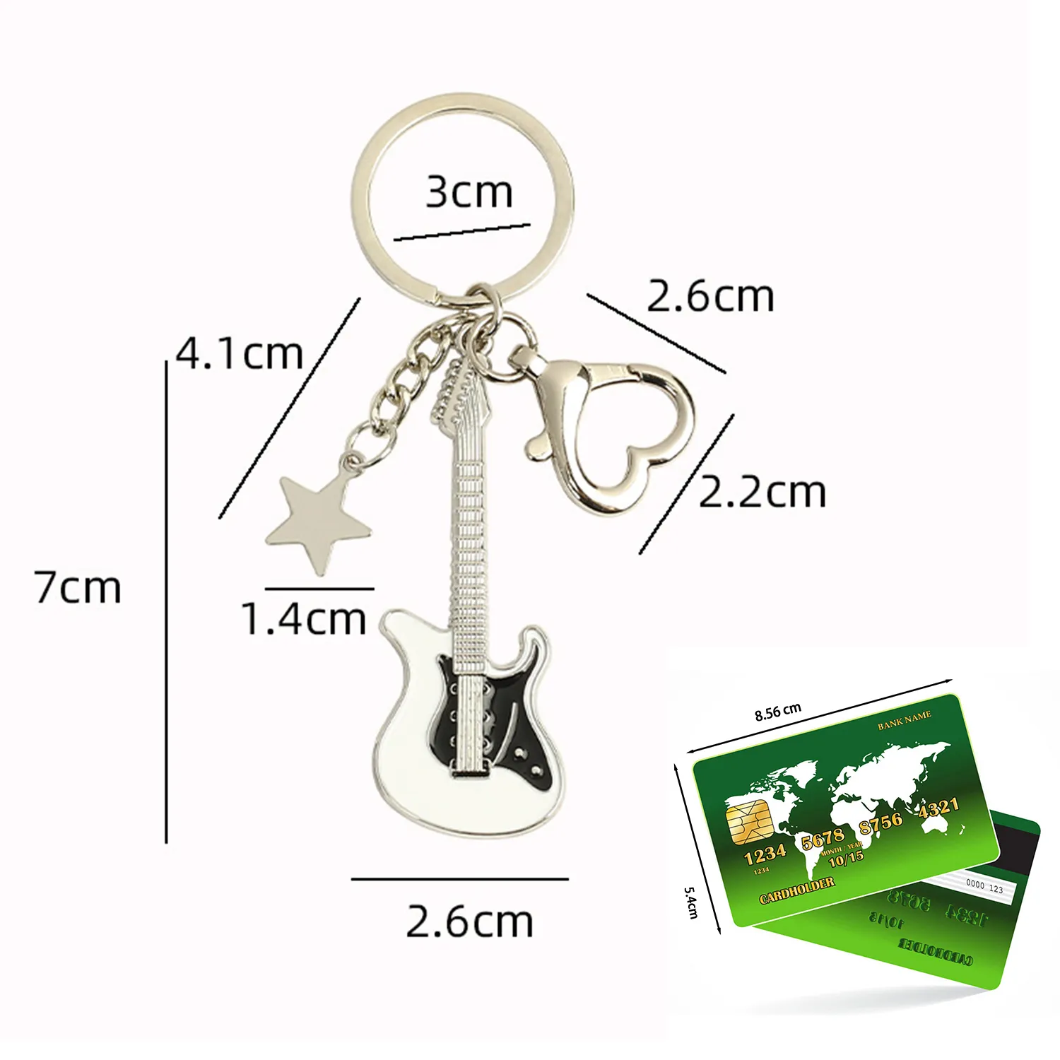 Punk Style Electric Guitar Keychains Vintage Heart & Star Charms With ...
