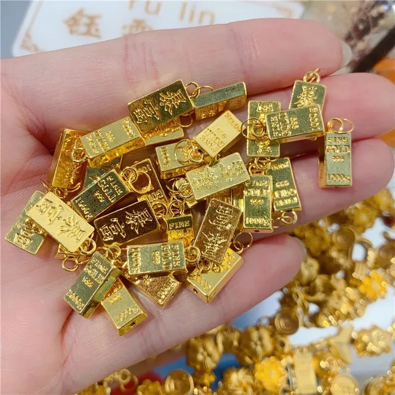 24k Gold Chains Real Gold Bricks Pendant Necklace: AU999 Pure Gold ...