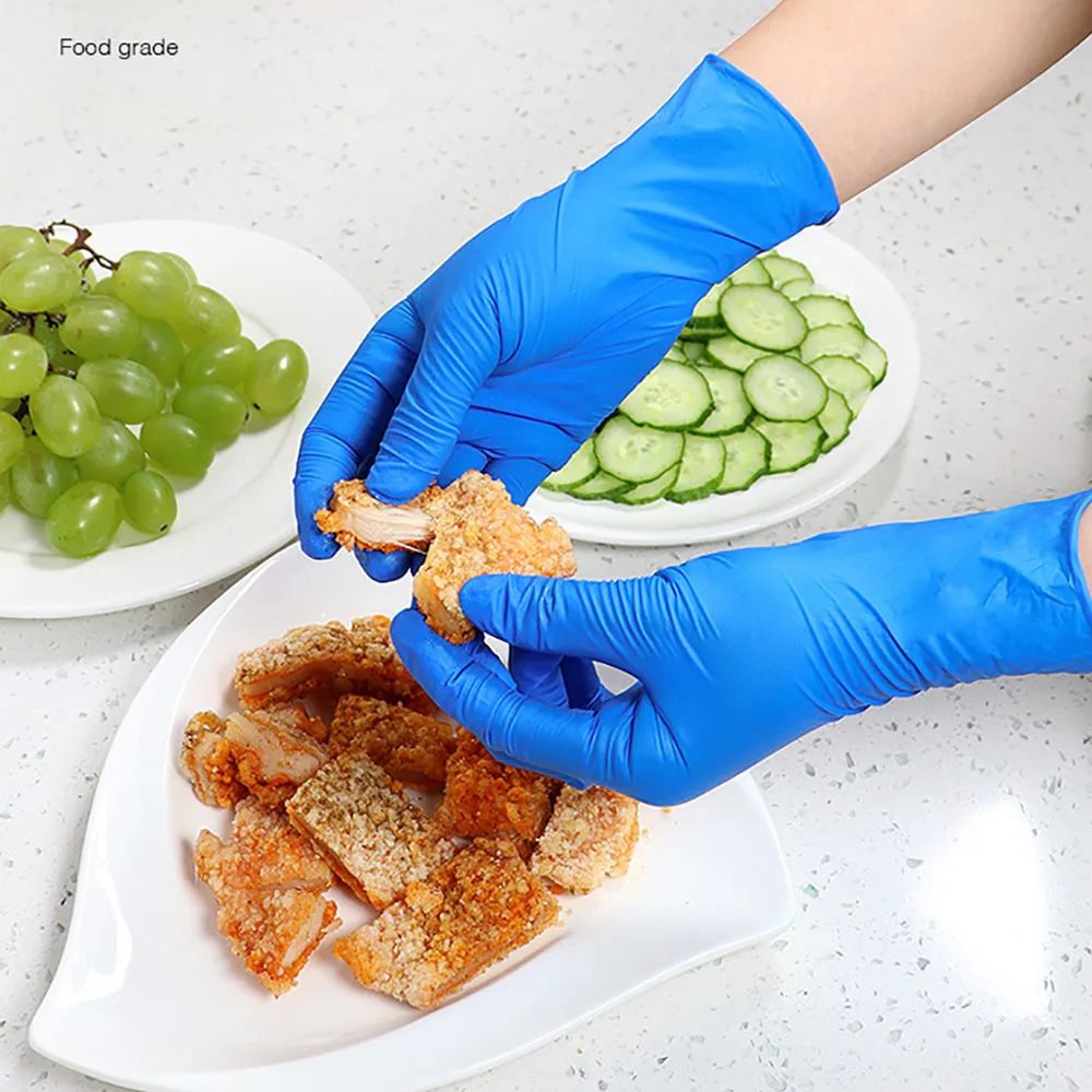 DHgate Disposable Nitrile Gloves 100pcs Food Grade Waterproof Latex Cleaning Gloves for Dishwashing Household Kitchen Blue Home Garden