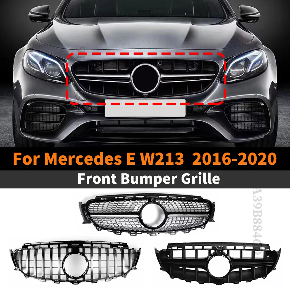 Gloss Black Diamond E63 Style Front Bumper Hood Grille Grill for Mercedes Benz W213 C238 A238 ...