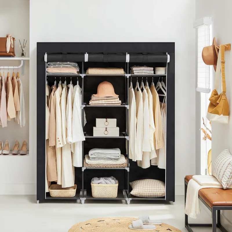 SONGMICS Portable Non Woven Fabric Closet With 2 Hanging Rods 9 Shelves And Above Wardrobe Storage Black URYG From Homepro9 50 DHgate.Com