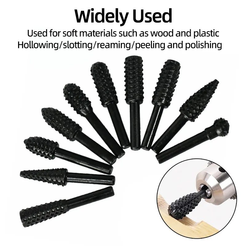 Rotary Rasp File 1/4 Round Shank Woodworking Milling Cutter Burr Drill ...