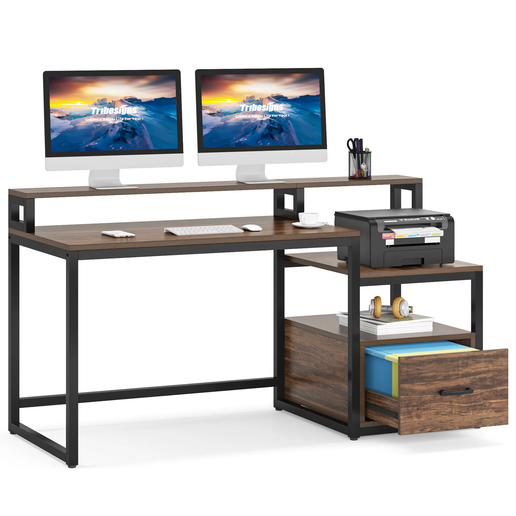 Wrapping Paper Cutter Slider Tribesigns Computer Desk With 5 Drawers ...
