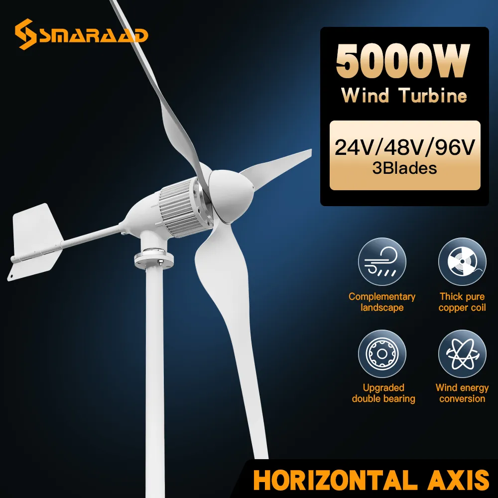 Horizontal 6KW Wind Turbine Generator with MPPT Charger Controller and ...