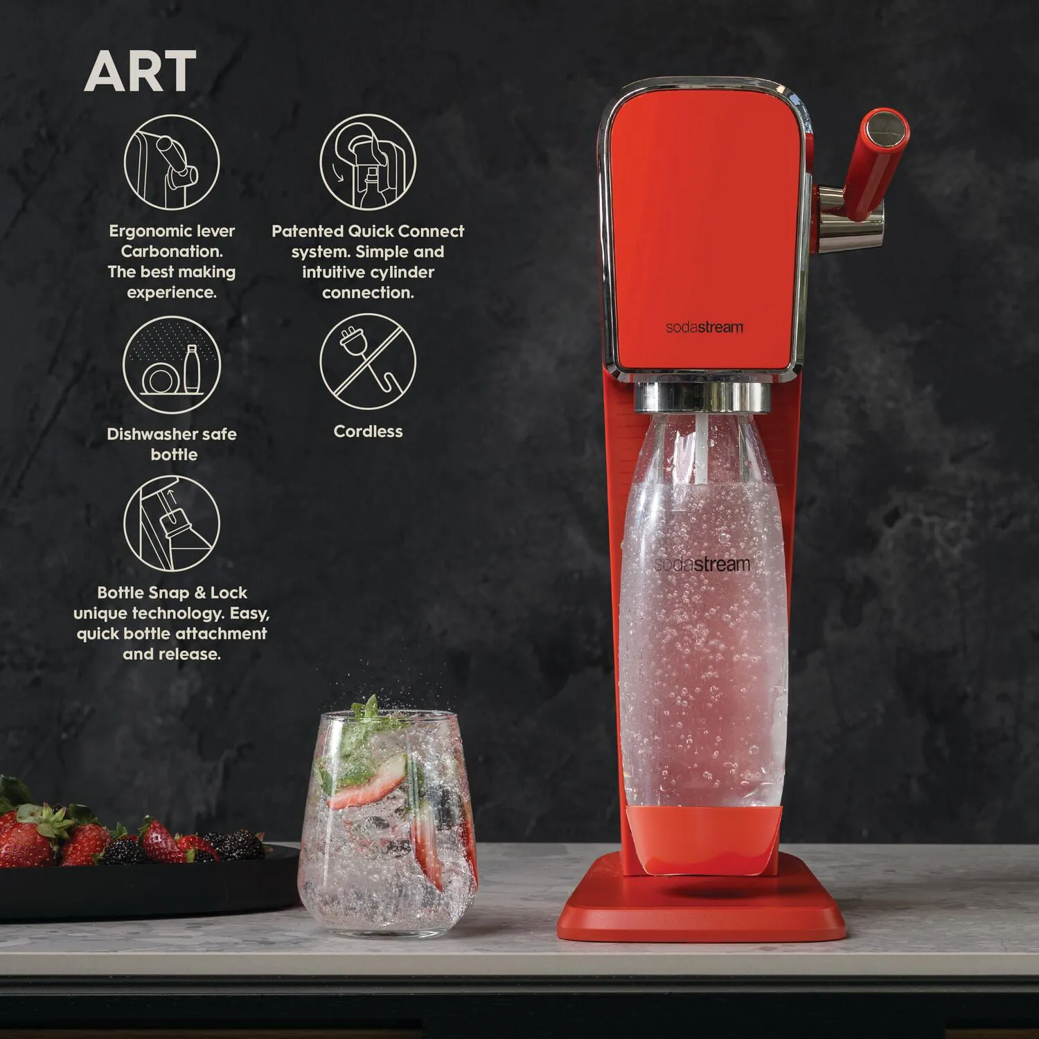 SodaStream Art Sparkling Water Maker Mandarin Red Soda Fountain Machine ...