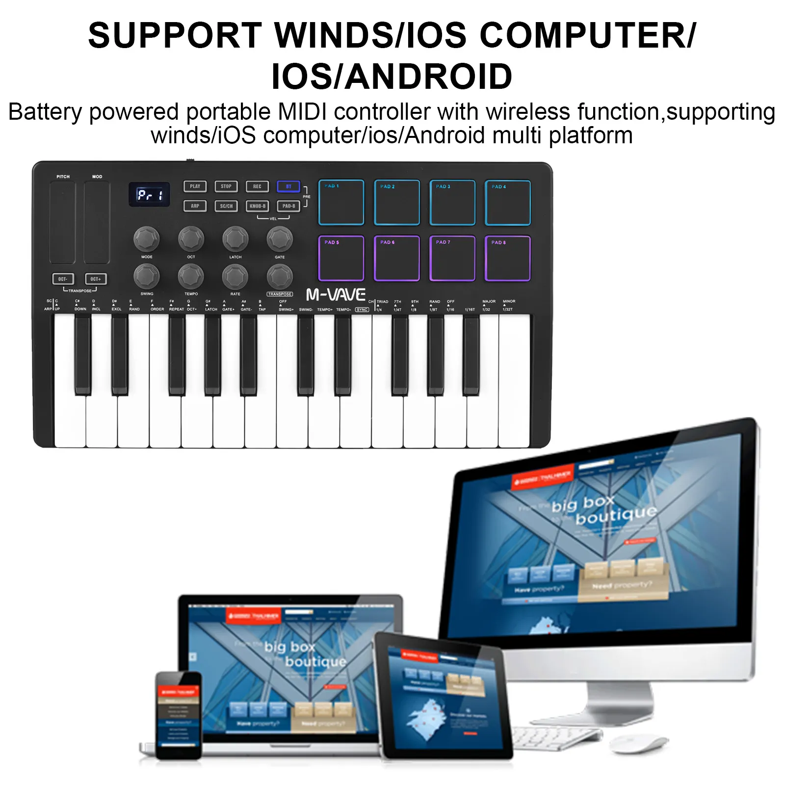 DHgate.com:M-VAVE 25-Key Portable USB MIDI Controller Keyboard with Velocity-Sensitive Keys ...