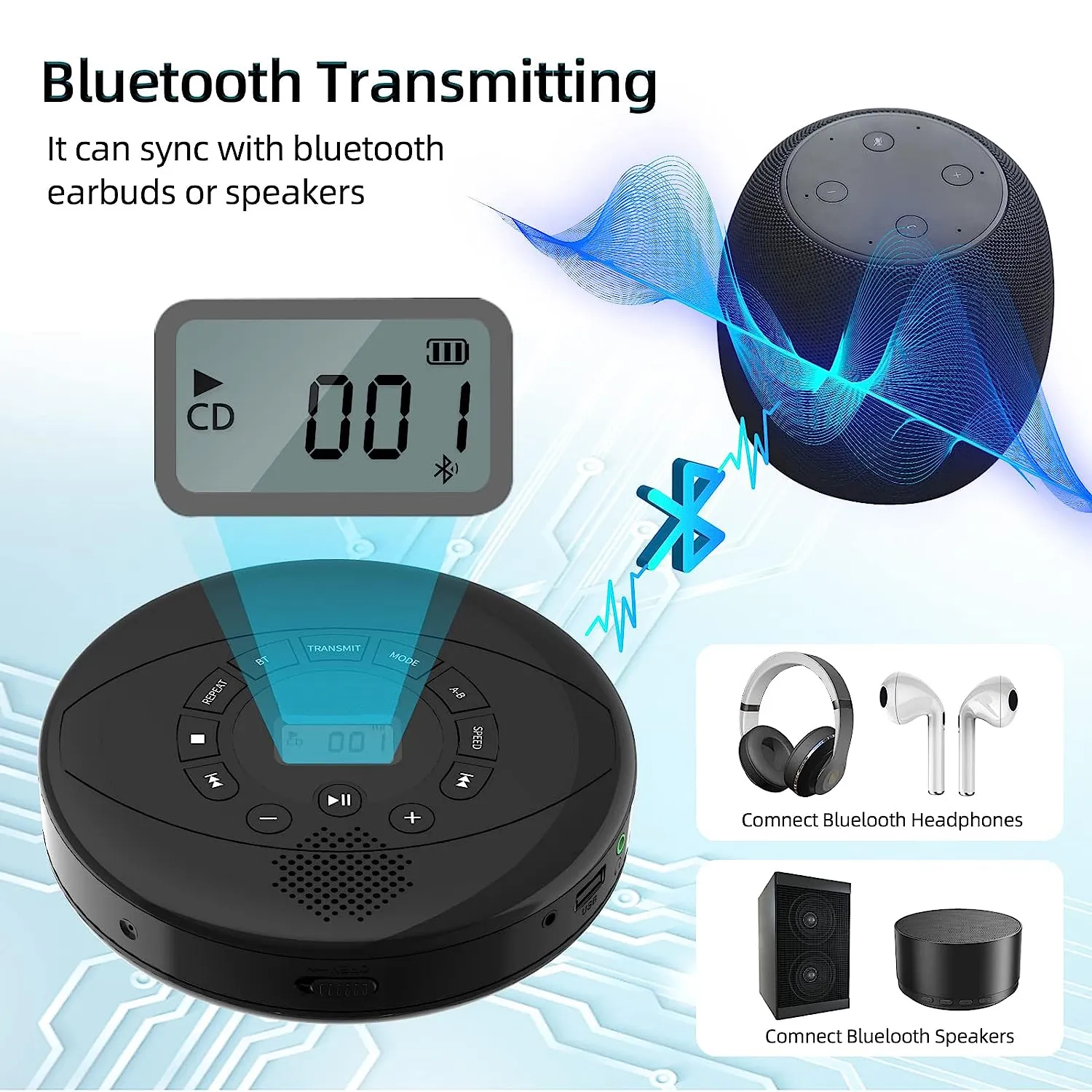 Portable CD Player Bluetooth Wireless CD Walkman With... From Ddmyearth ...