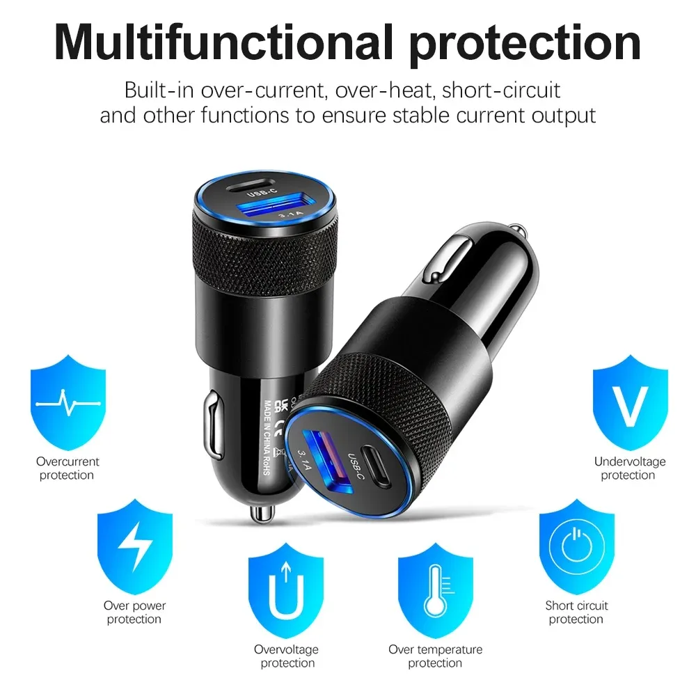 PD QC 3.0 Type-C Fast Car Charger, 66W USB Car Charger for iPhone 15 ...