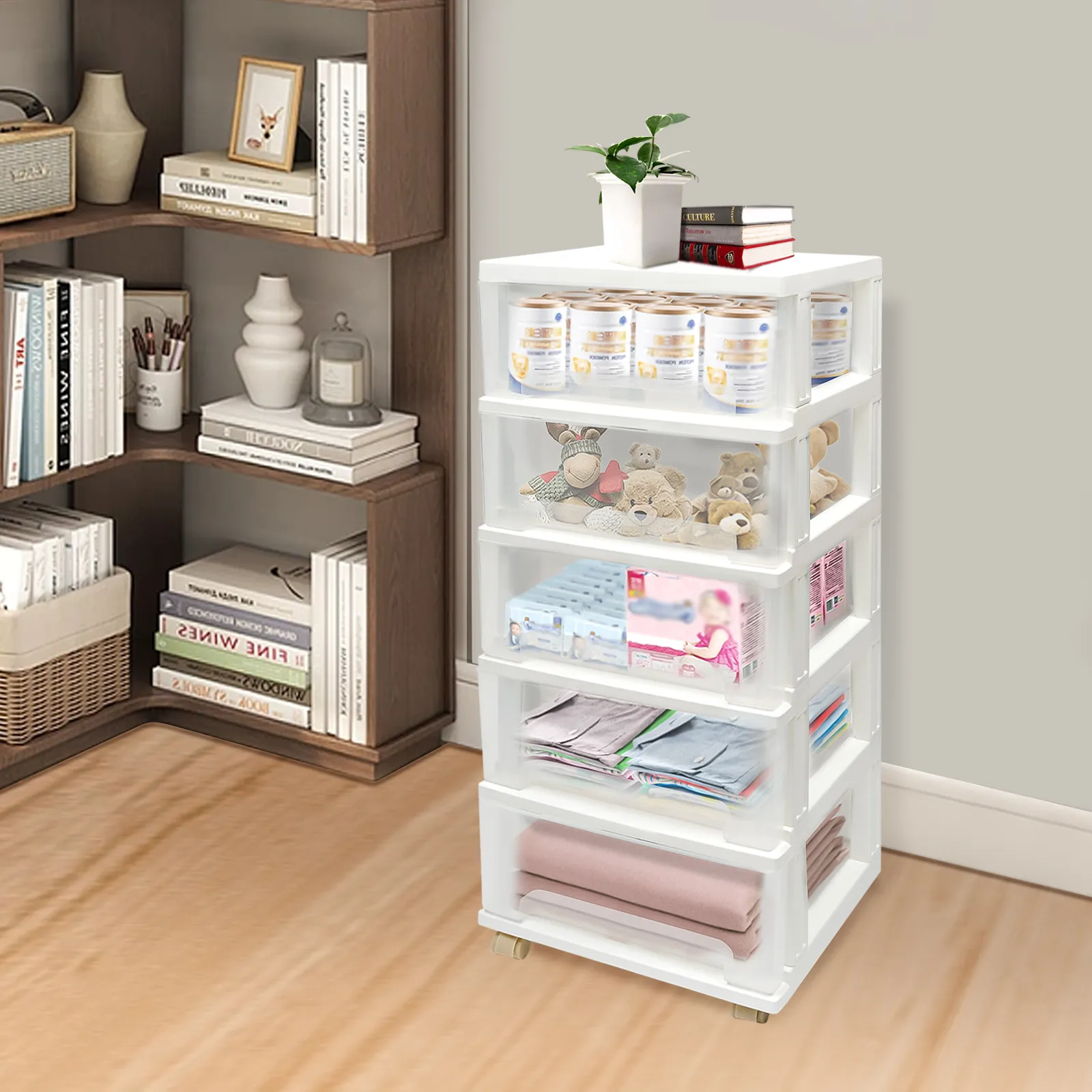 Rolling Storage Cart - Durable 5 Drawer Plastic Organizer with Wheels ...