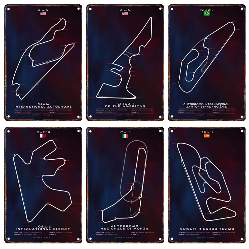 Metal Car Signs Formula 1 Racing Circuit Route Metal Poster, Vintage ...