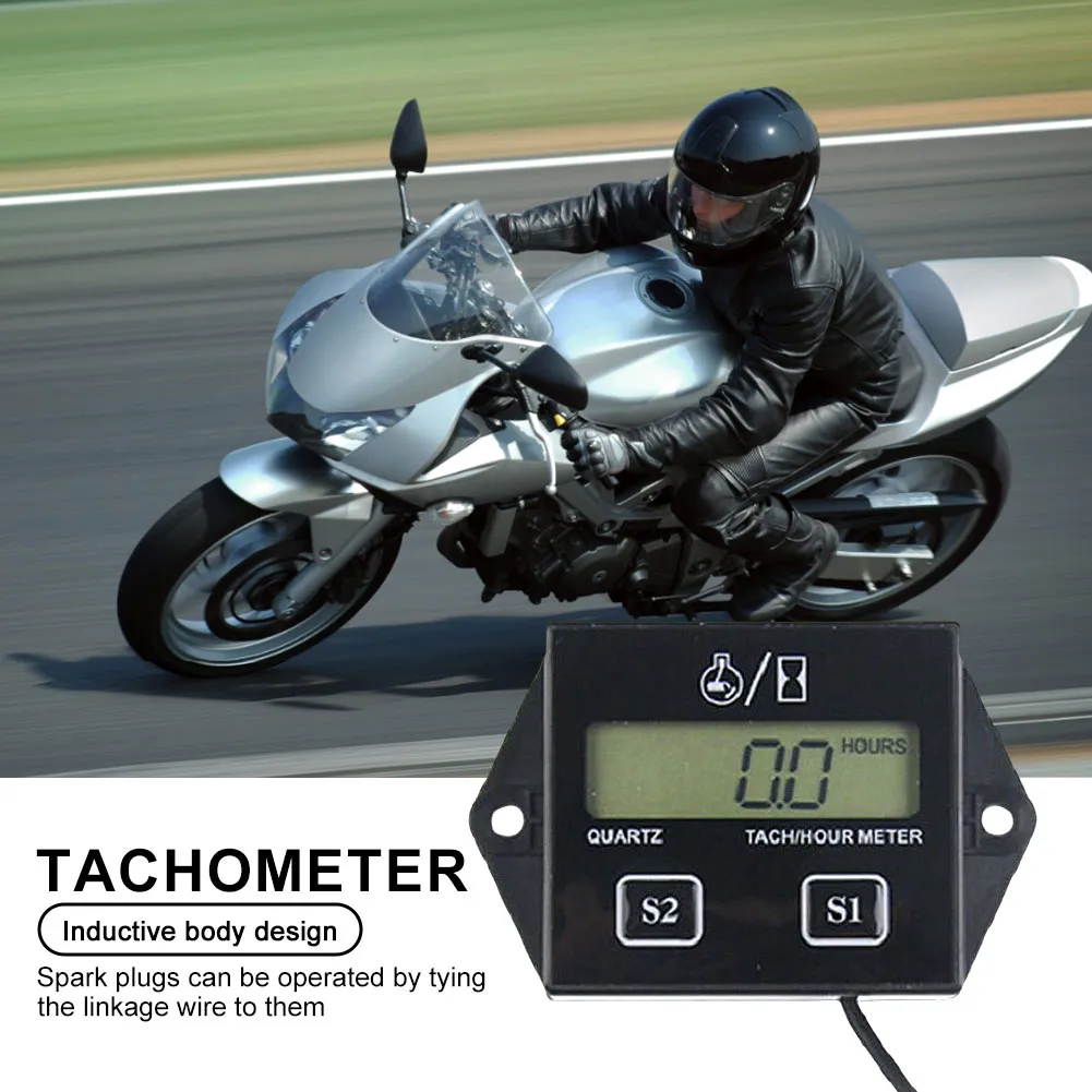 Digital Engine Tach Hour Meter Tachometer Gauge Engine RPM LCD Display ...