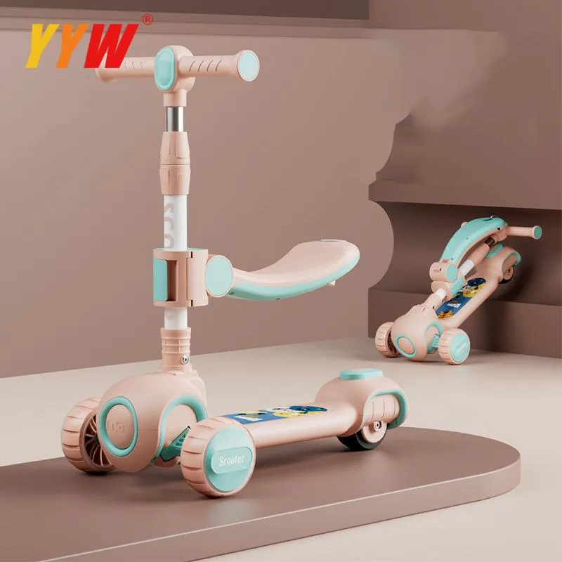 Adjustable Height Cycling Kiddie Kick Scooter With Seat, Pusher, Flash ...