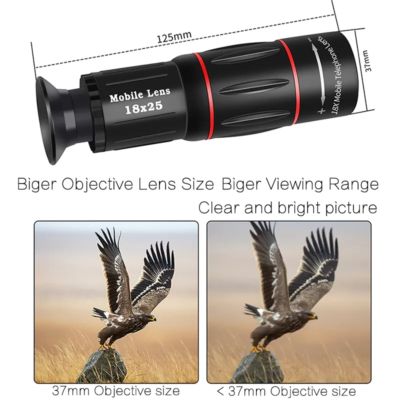 Phone Telephoto Lens 18x25 HD Mobile Telescope Lens, External Zoom ...