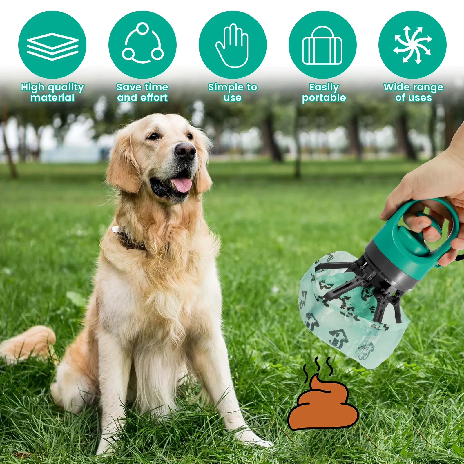 Portable Dog Poop Scooper With Build In Bag Dispenser Lightweight Claw ...