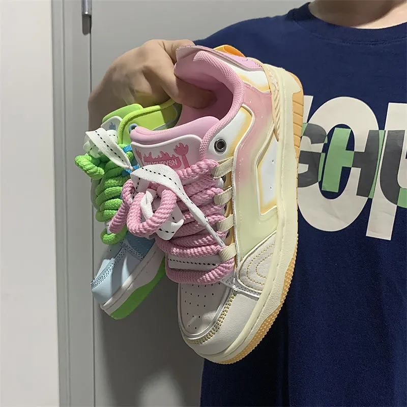 Trendy Patchwork Sneakers: Two-tone Matching Board Shoes with Thick ...