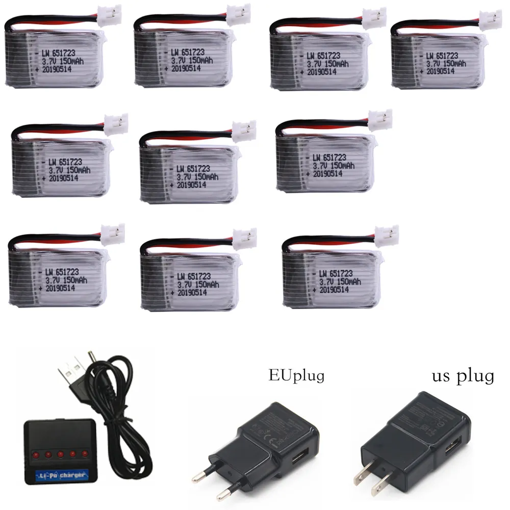 150mAh 25C 3.7V Lipo Battery with USB Charger for H36 E010 E011 E013 ...