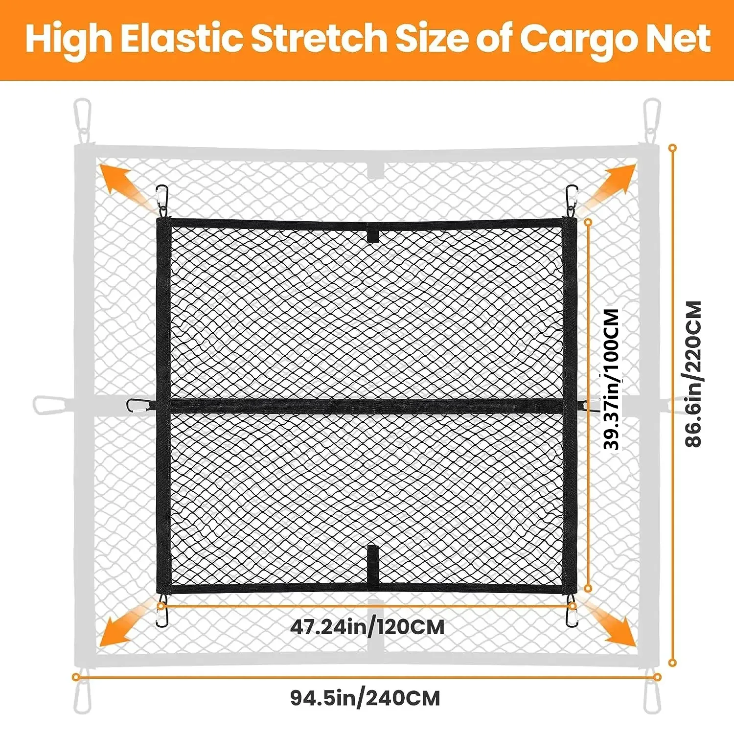 Truck Bed Cargo Net 100x120cm Stretchable Mesh Organizer With 6 Hooks ...
