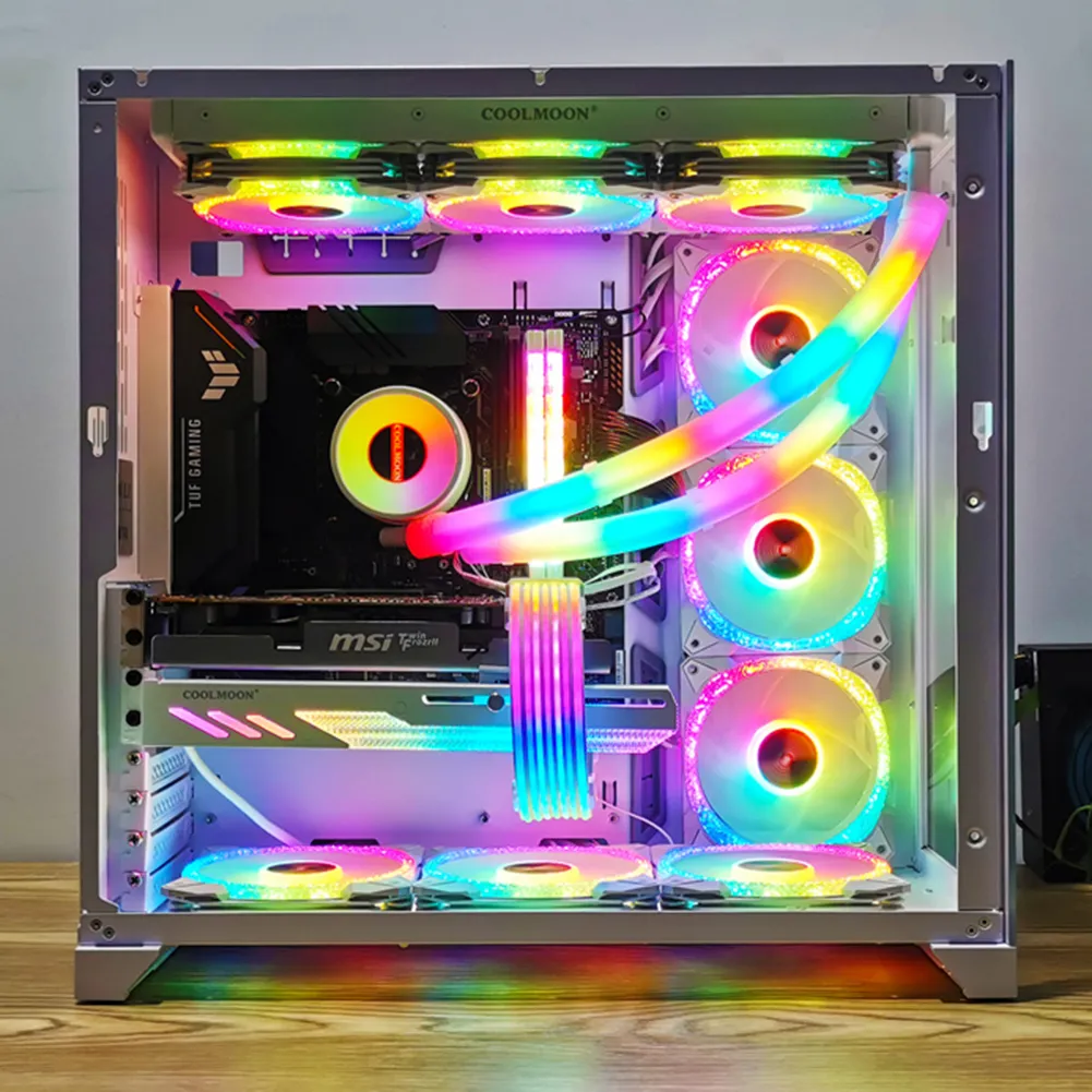Copper CPU Cooler ARGB Liquid Cooler With COOLMOON Hose Pipe, 5V 3PIN ...