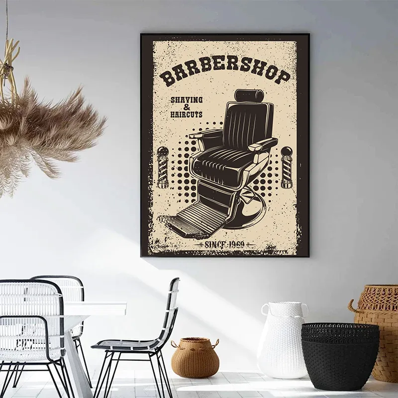 Vintage Barber Shop Art Vintage Metal Abstract Poster My Wall Canvas