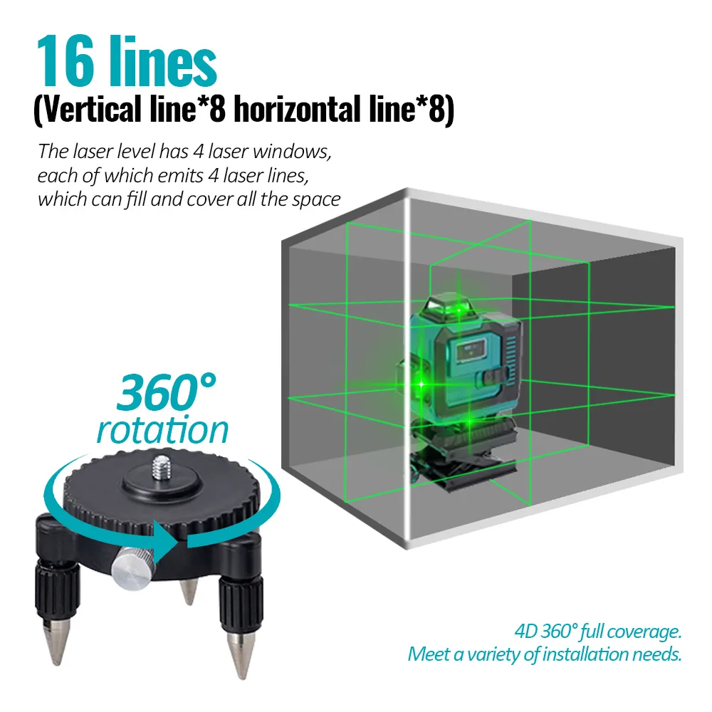 Super Powerful 16-Line 4D laser and leveler for Indoor/Outdoor Use ...