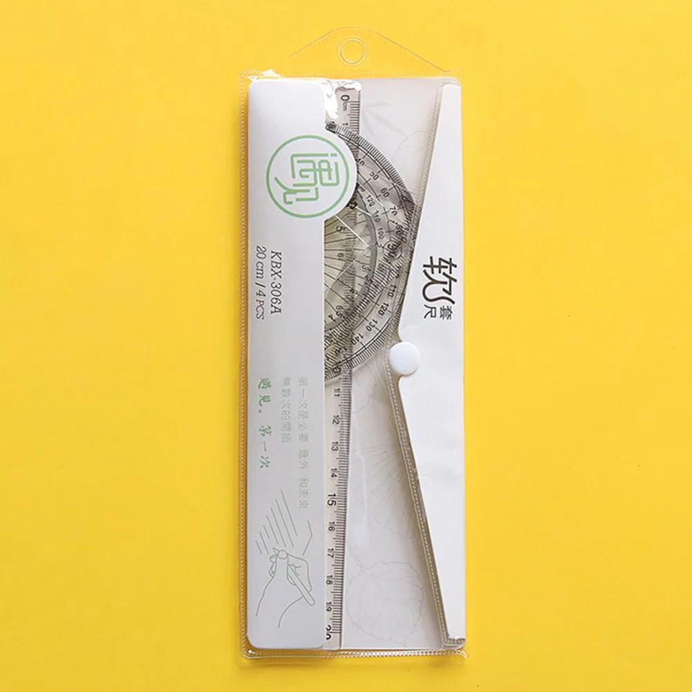 School Supplies 4-Piece Math - Clear Plastic Ruler, Protractor ...