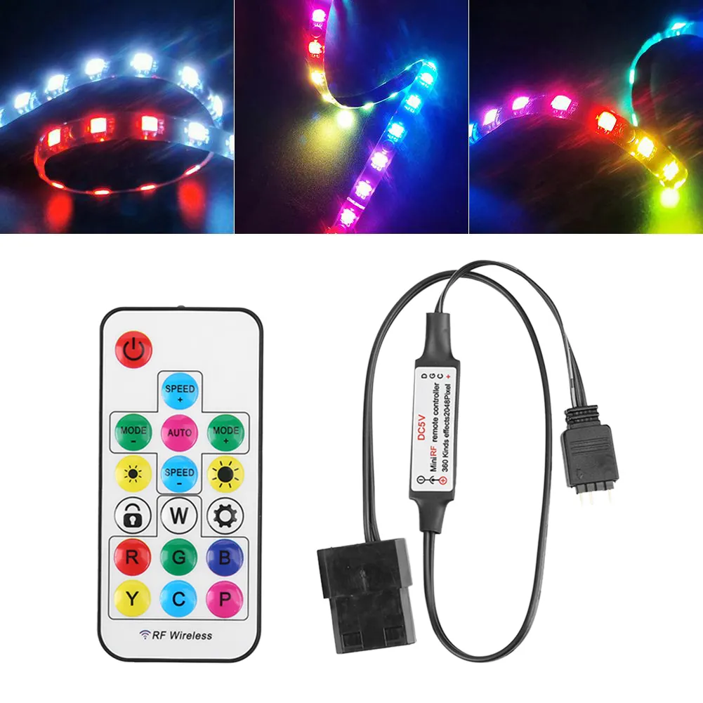 USB RGB LED Controller For PC Case Lighting 5V 17 Key Remote Dimmer, 3 ...