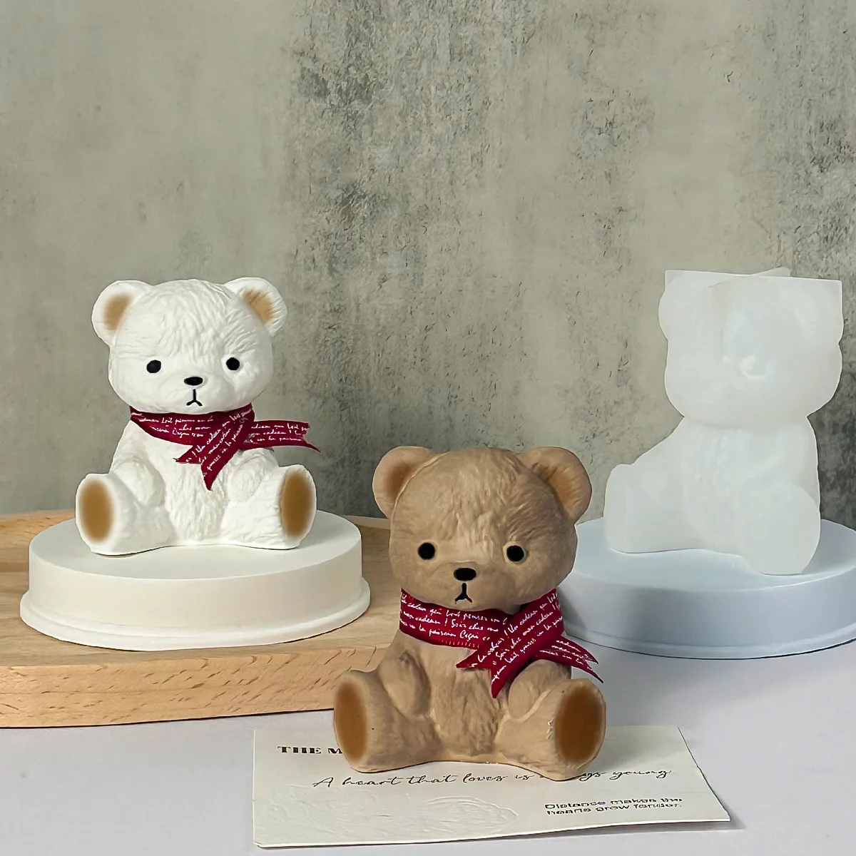Diy Smiling Teddy Bear Silicone Candle Mold 3D Animal Soap Resin Craft ...