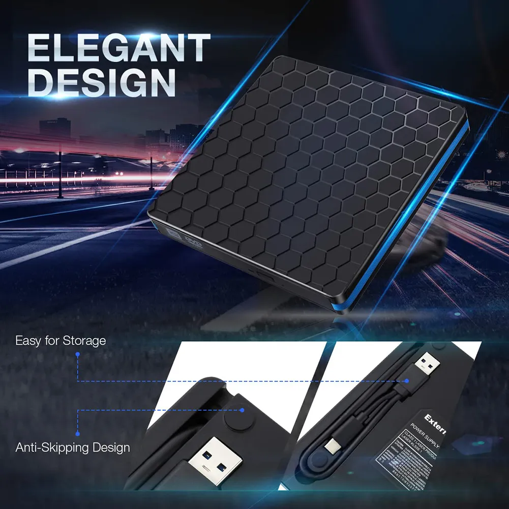 High-Speed USB 3.0 External CD/DVD +/-RW Burner/Writer with DVD Player ...