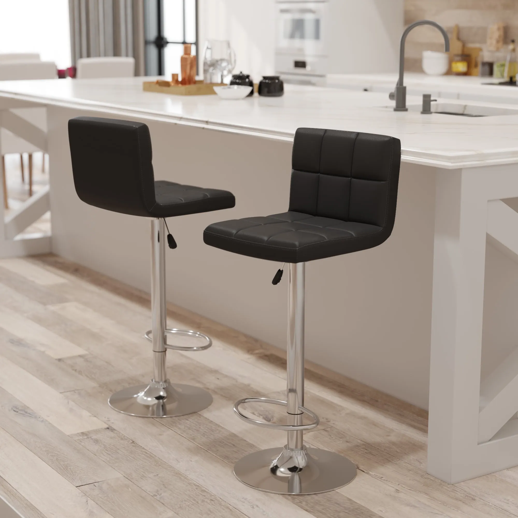 Rustic Retro Brown PU Leather Swivel Barstool Set of 2 Adjustable Bar Stool with Backrest for Kitchen Counter Breakfast Bar
