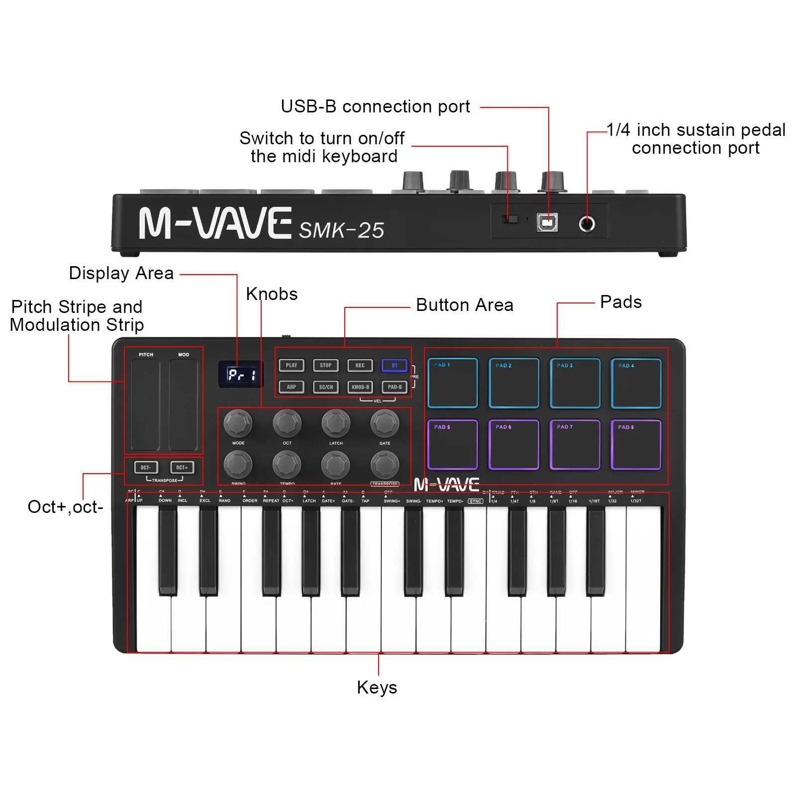 M-VAVE 25-Key MIDI Control Keyboard Mini USB Keyboard MIDI Controller ...