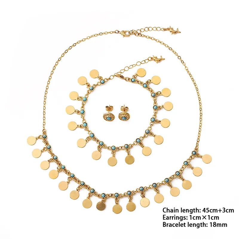 Gold-Plated Turkish Jewelry Set with Blue Natural Stone Inlaid ...