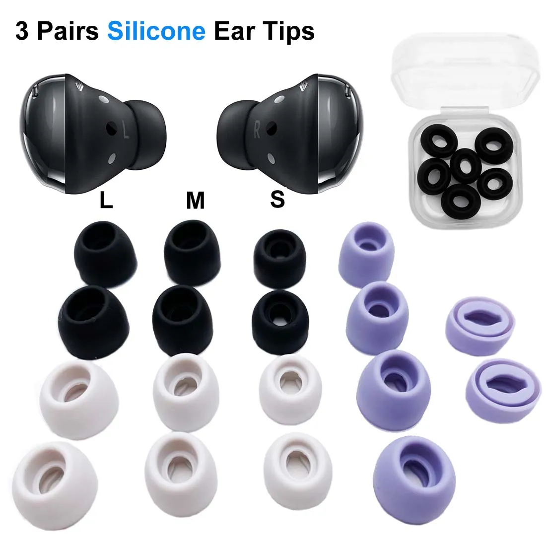 3-Pack Soft Silicone Ear Tips for Samsung Galaxy Buds 2 Pro Earbuds ...