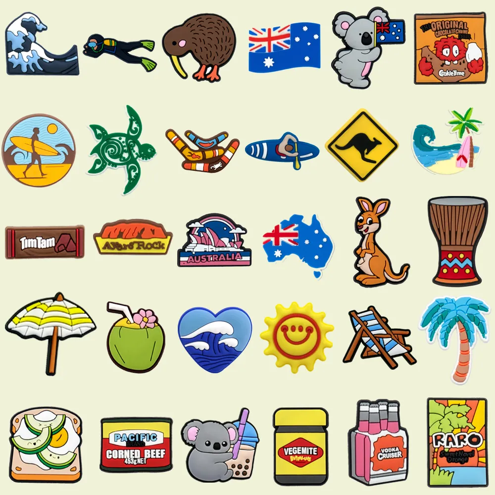 Australian-Style 30-Piece PVC Shoe Charms: Koala, Kangaroo, Frogman ...