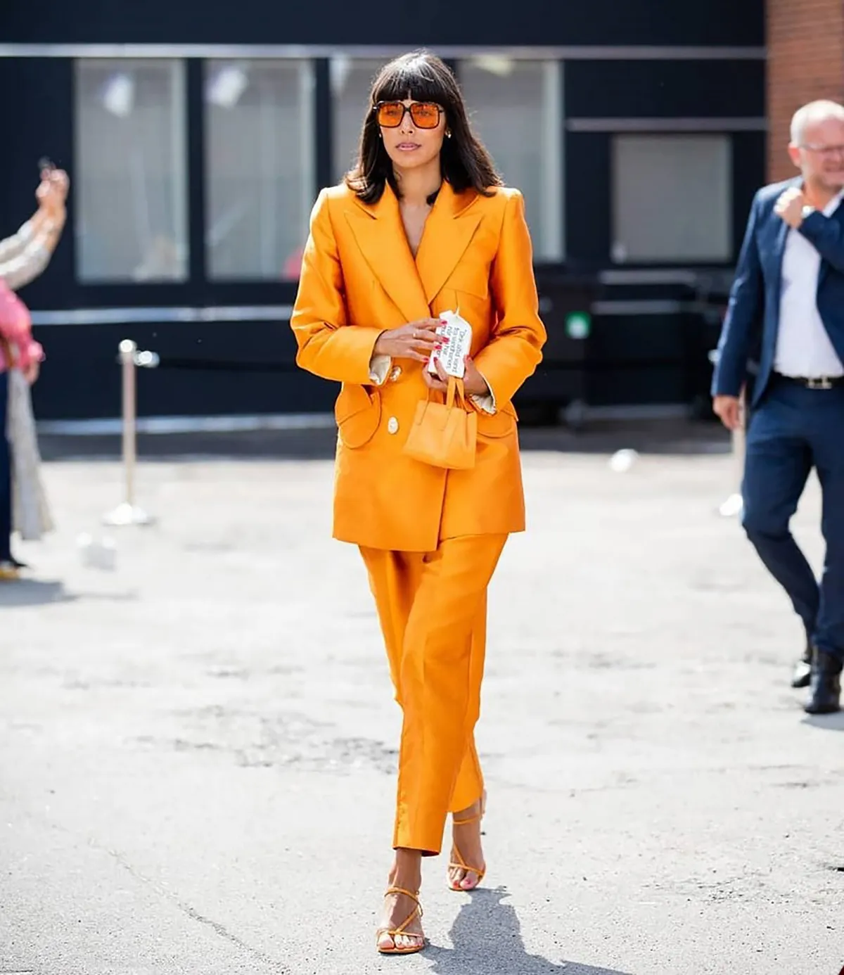Elegant Women's Suit Jackets, Orange Two Piece Suits, Peaked Lapel ...