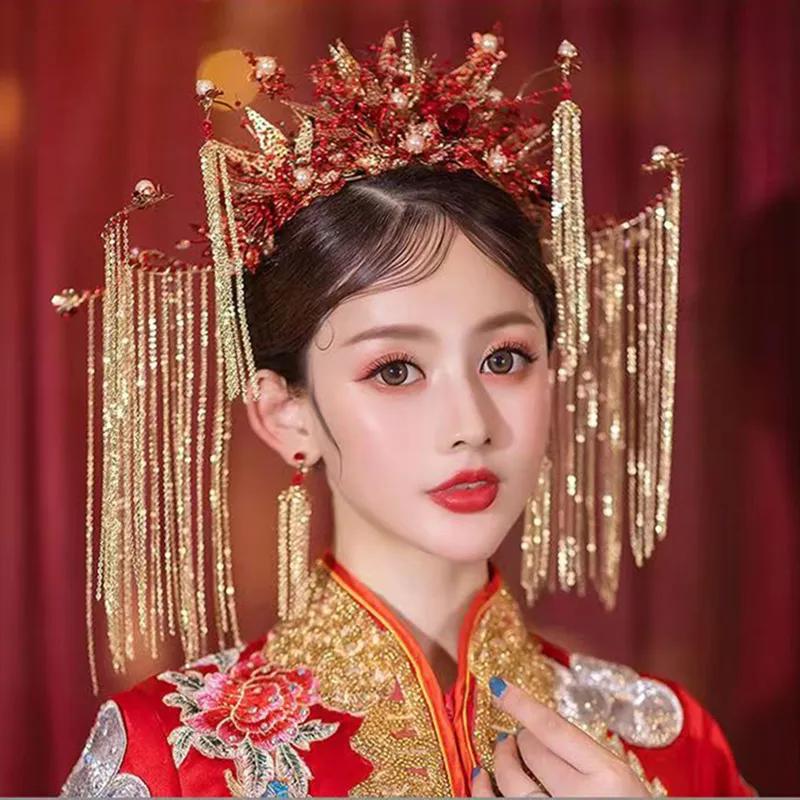 Traditional Chinese Bridal Tiara Crown Hair Jewelry Set Wedding Hair ...
