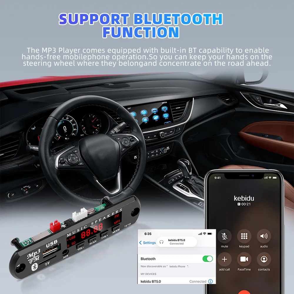Bluetooth AM FM Speaker Compatible Car Audio Decoder Board DC 6V-24V ...