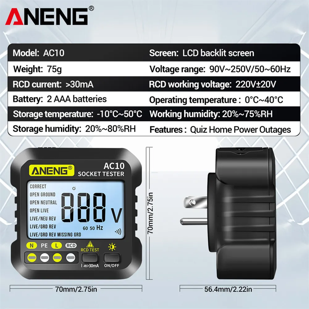 LCD Digital Power Outlet Tester: Auto Voltage Tester with LCD Display ...